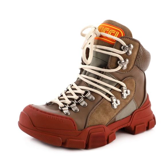 Gucci | Shoes | Gucci Flashtrek Hiking Boots Leather And Canvas Brown ...
